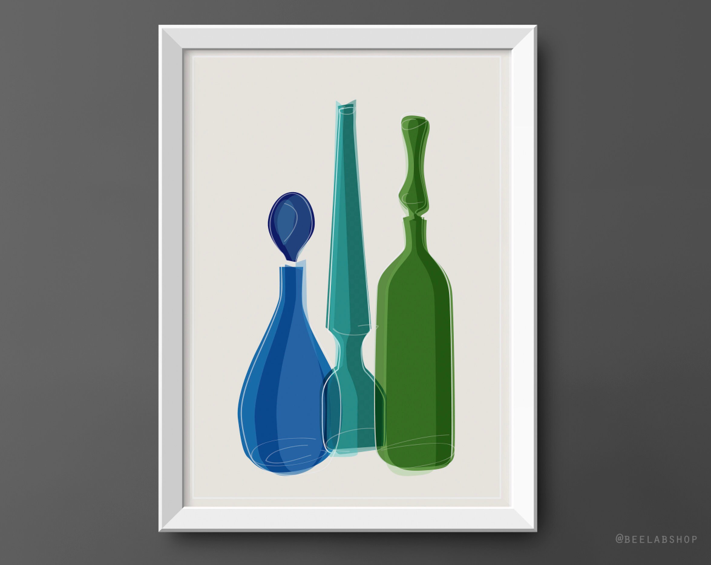 Colors Bottles Blenko Design Bottles Mid Century Style Art Print Retro ...