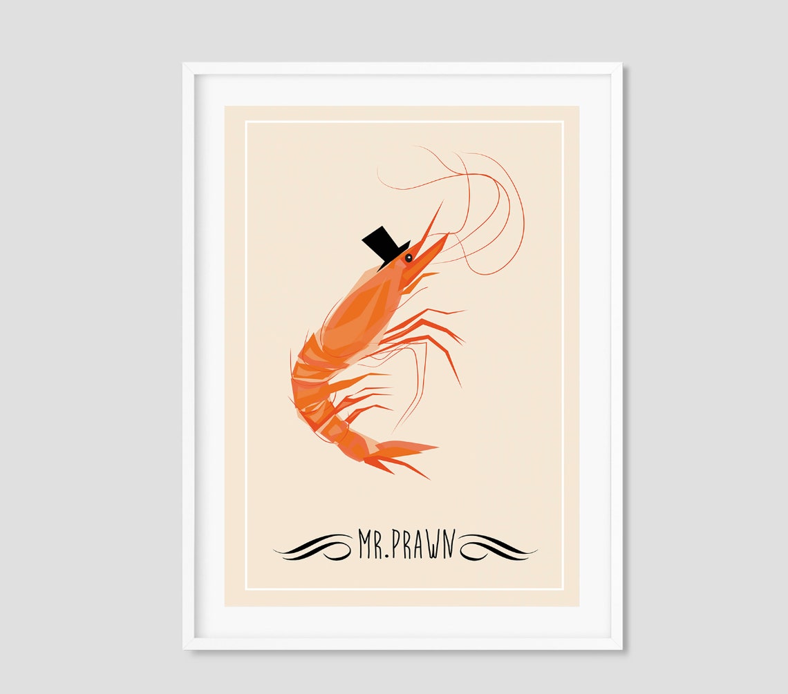 Mr Prawn Print Prawn Art Illustration Print Poster Kitchen | Etsy