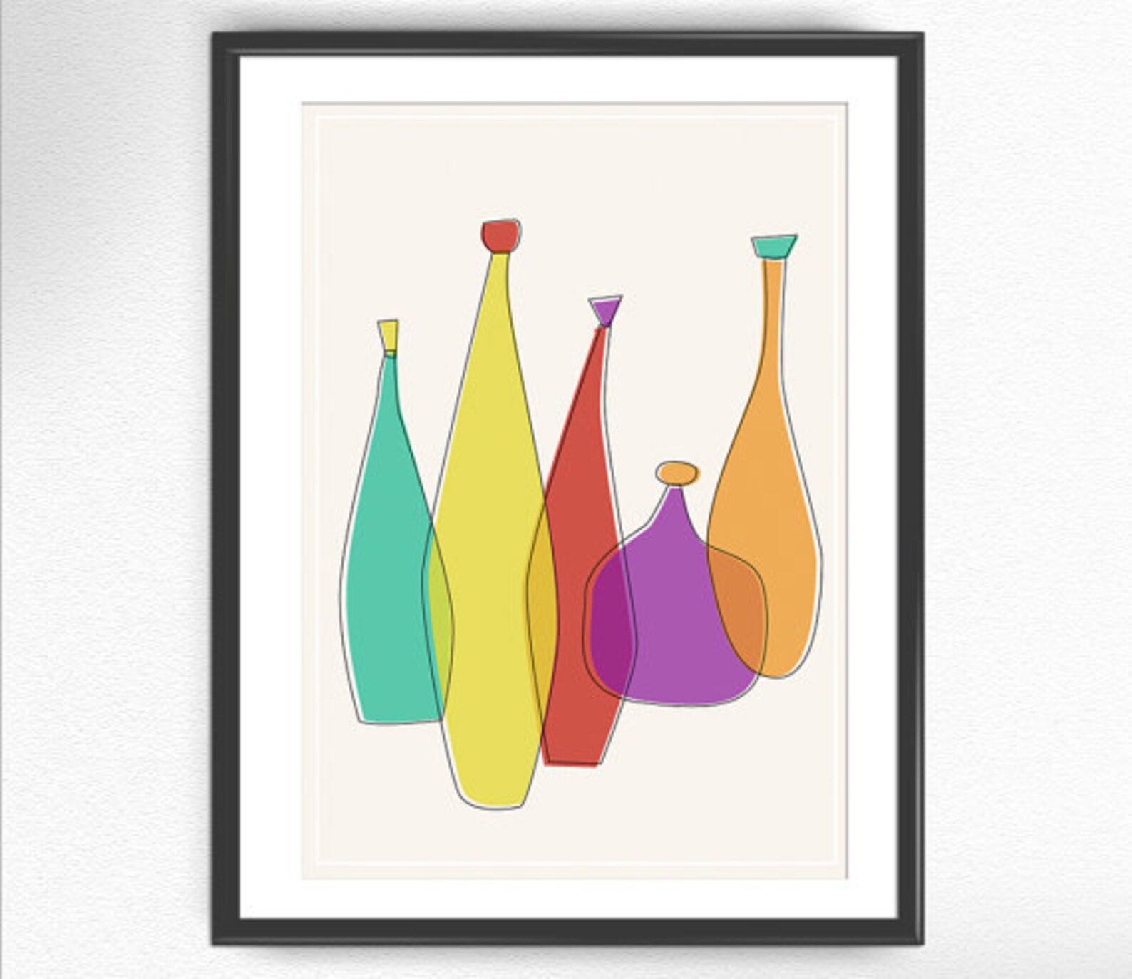 Colors Bottles Blenko Design / Bottles Nº1 Mid Century Style Art Print ...