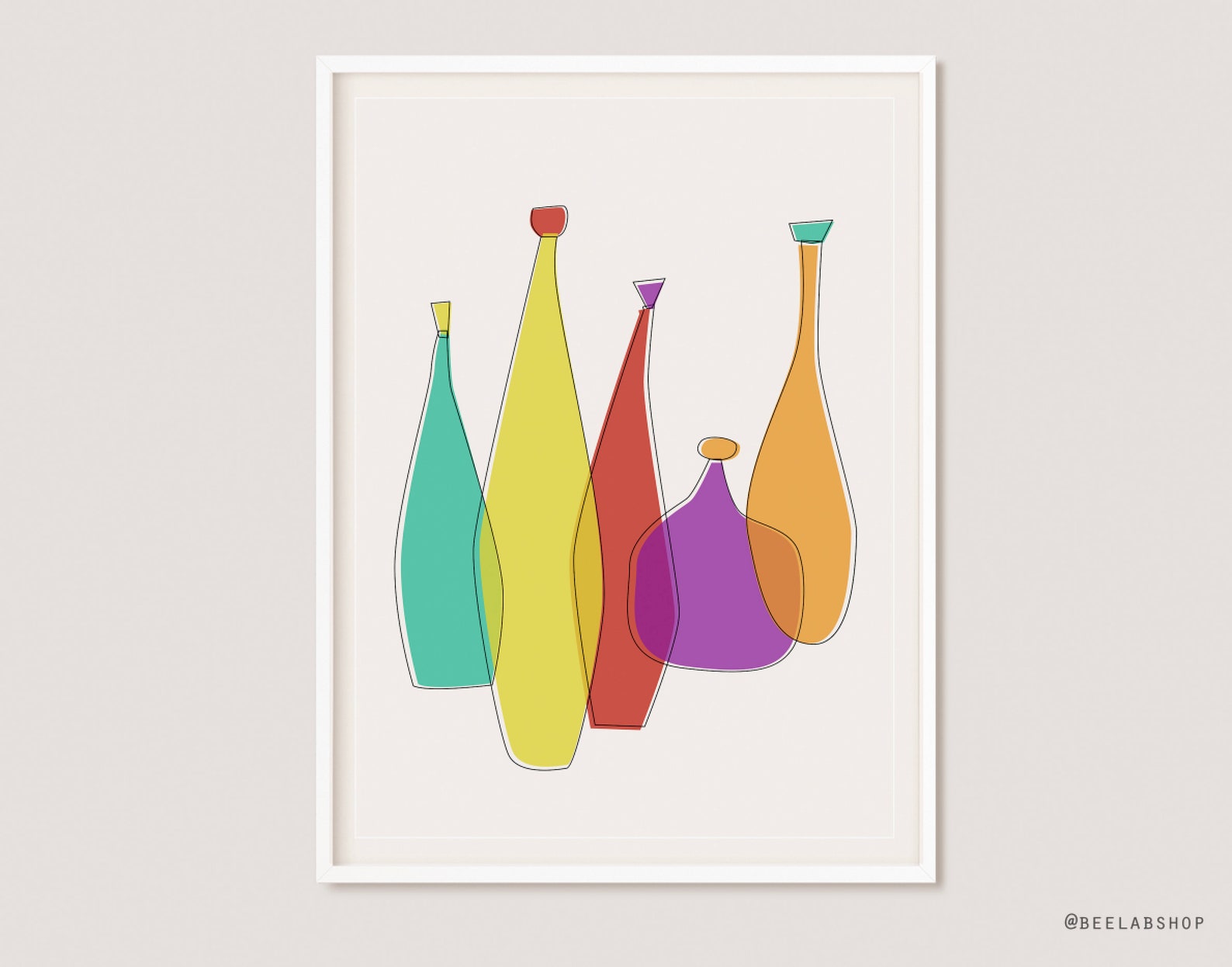 Colors Bottles Blenko Design / Bottles Nº1 Mid Century Style Art Print ...