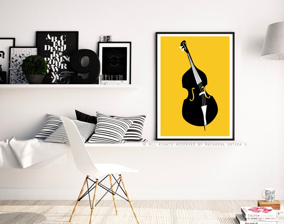 Double Bass Retro Print Jazz Poster Gift for Musician Double Bass ...