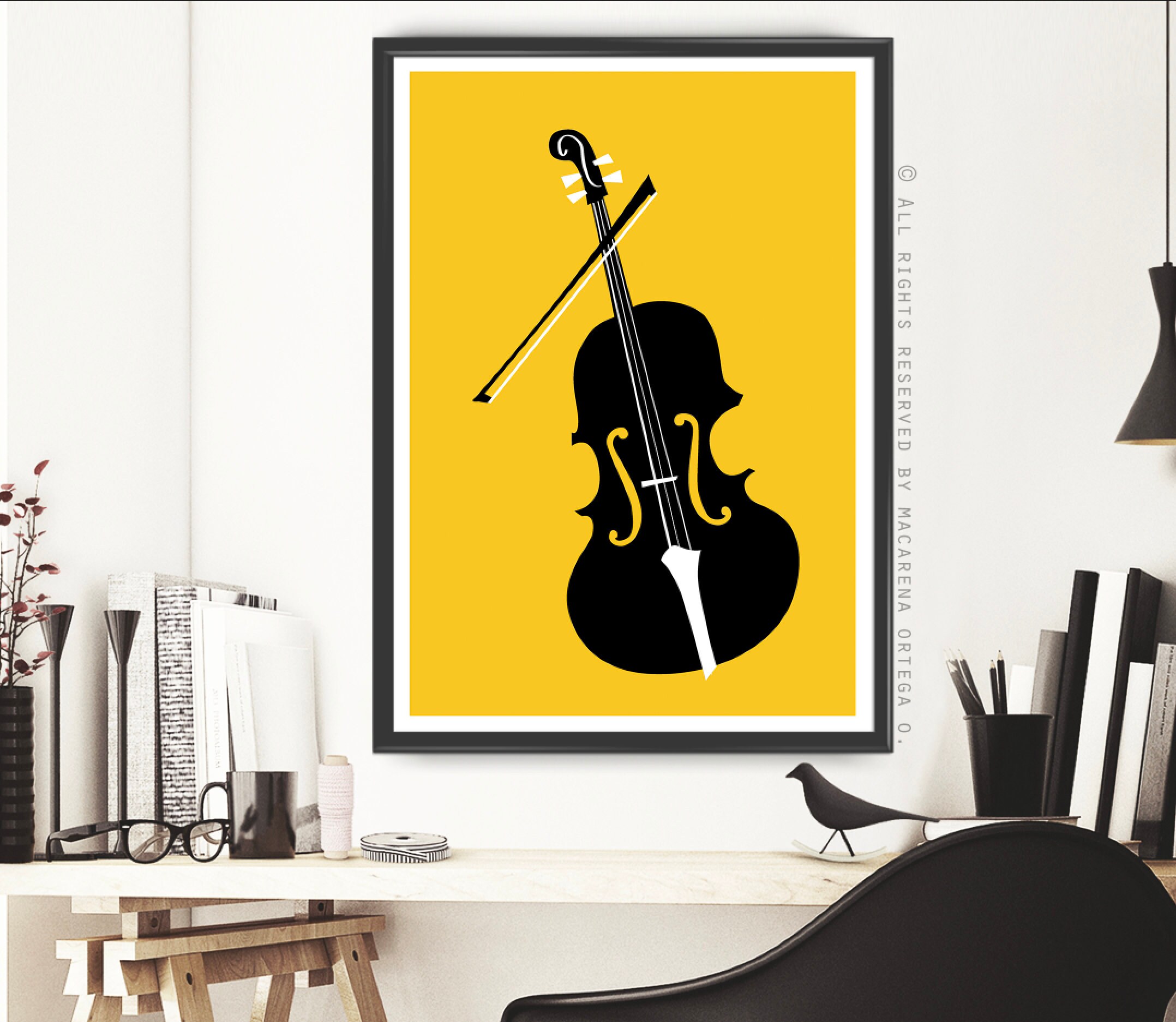 Cello Retro Art Print Violoncello for Music Lover, Classic Music Mid ...