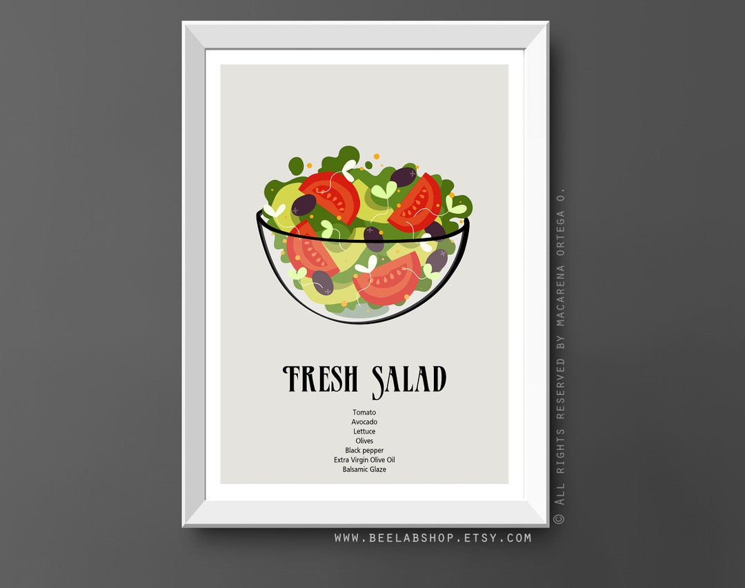 Mix Salad Print Art Print Salad Poster Ingredients Traditional Salad ...