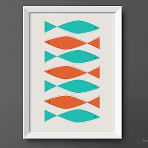 Mid Century Style Art Print Retro / Fish Nº5 Inspired Scandinavian Wall ...