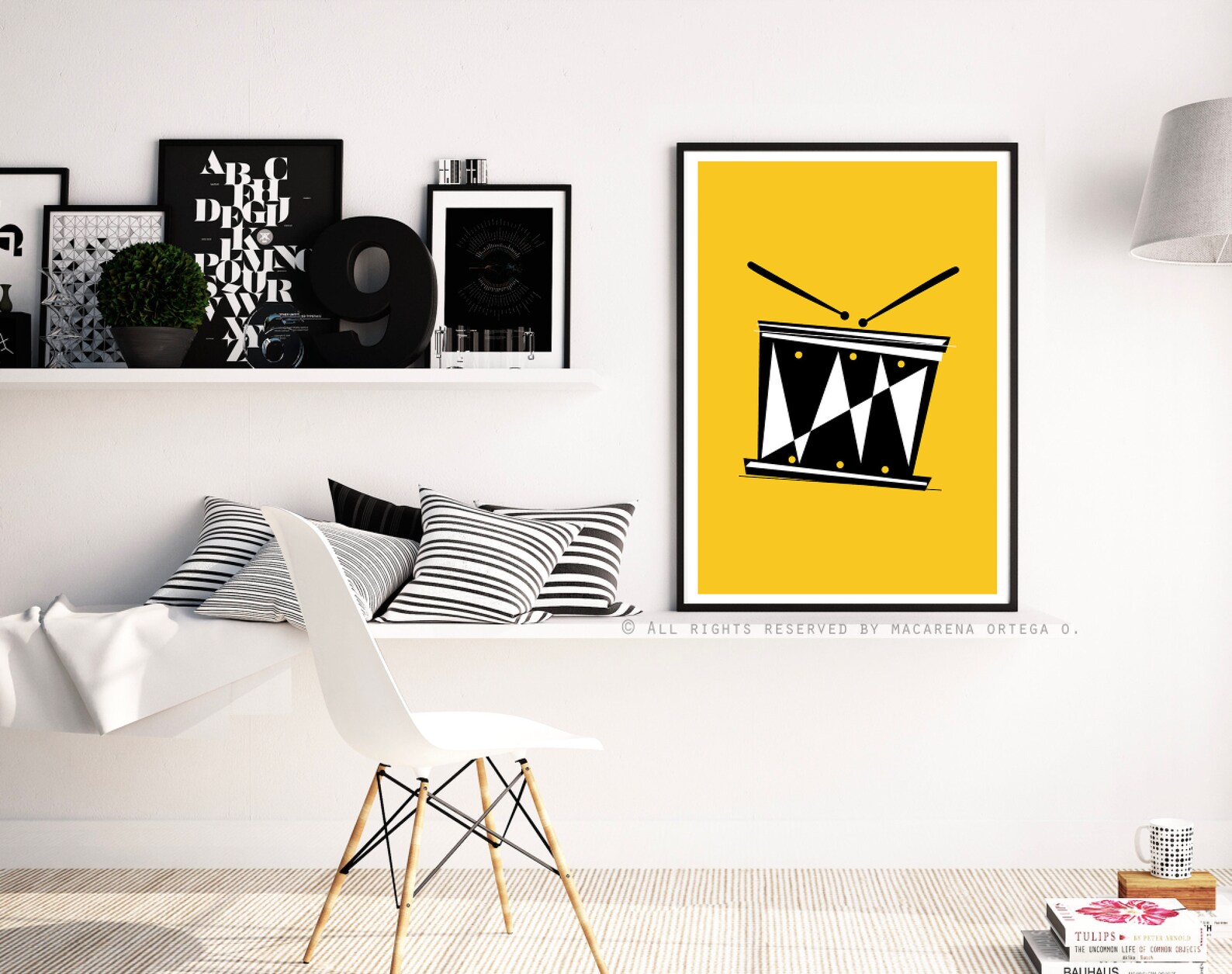 Percussion Instrument Retro Poster Drum Tambor Print Mid Century Poster ...