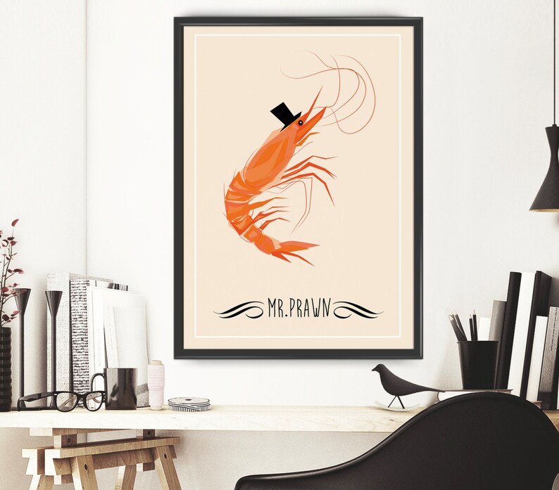 Mr Prawn Print Prawn Art Illustration Print Poster Kitchen - Etsy