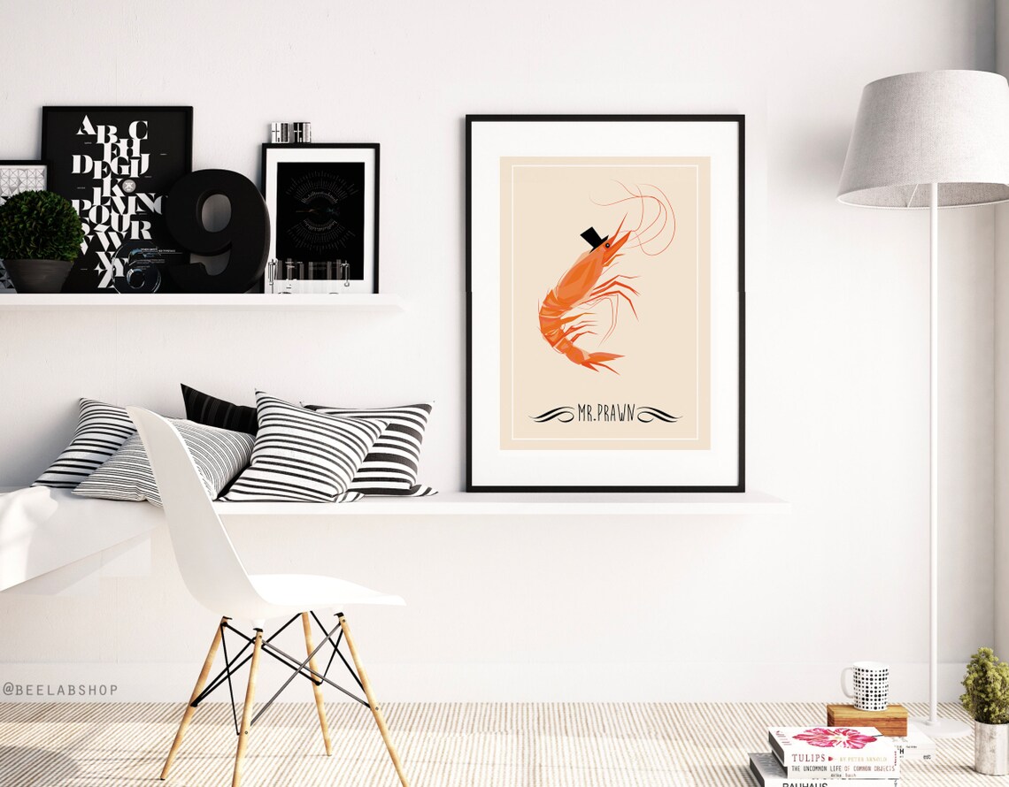 Mr Prawn Print Prawn Art Illustration Print Poster Kitchen | Etsy