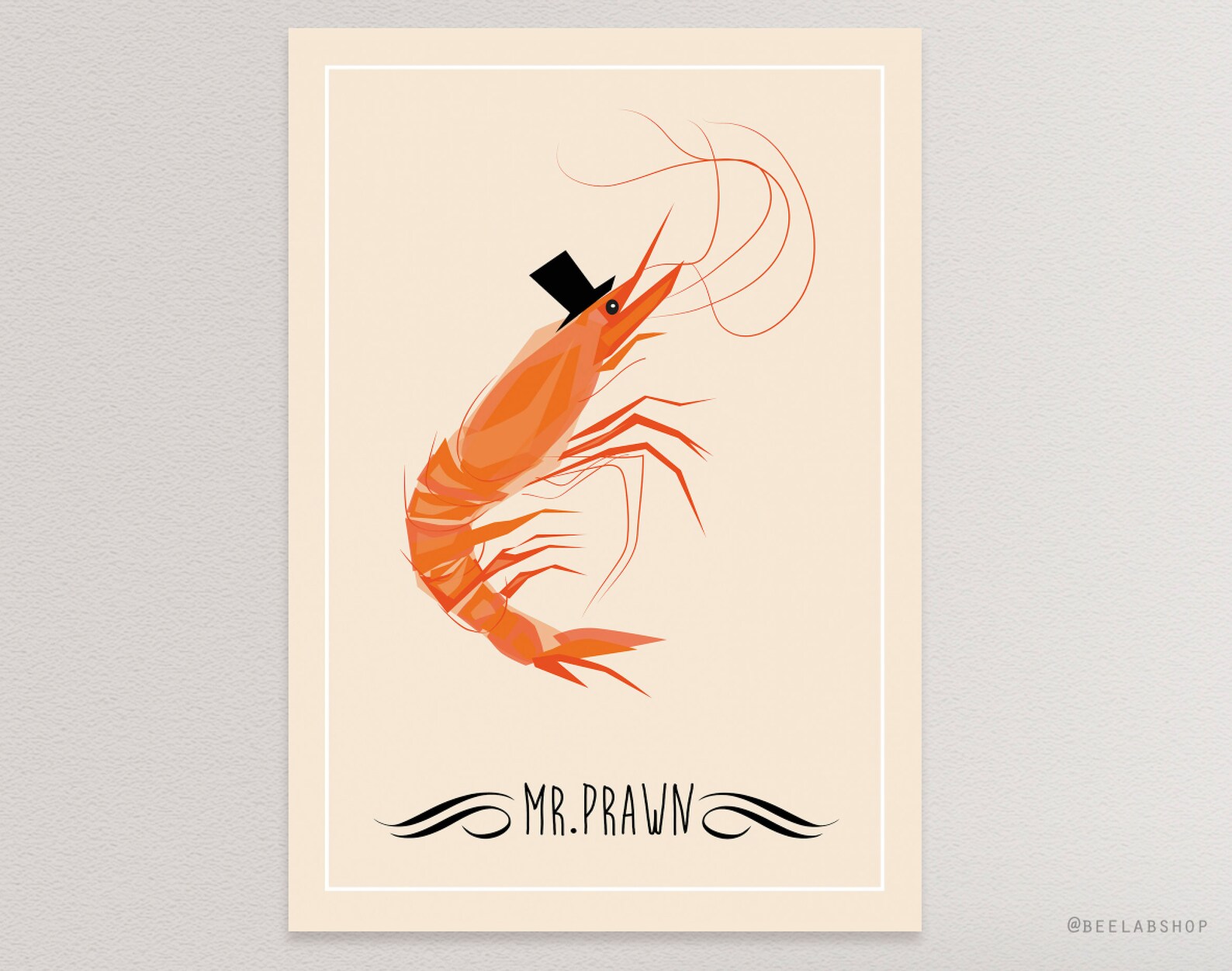 Mr Prawn Print Prawn Art Illustration Print Poster Kitchen | Etsy
