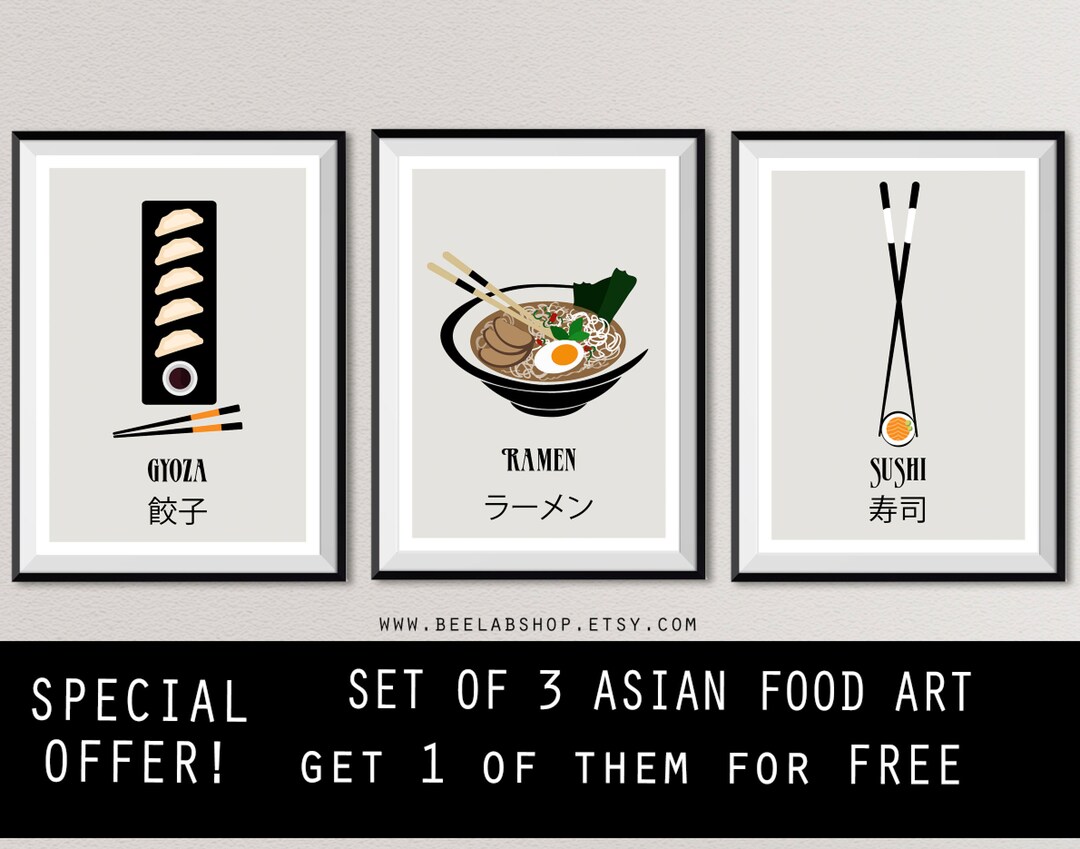 SET of 3 Asian Food Prints 1 of Them for Free Japanesse Food Sushi ...