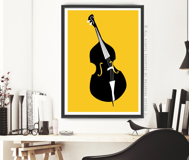 Double Bass Retro Print Jazz Poster Gift for Musician Double Bass ...
