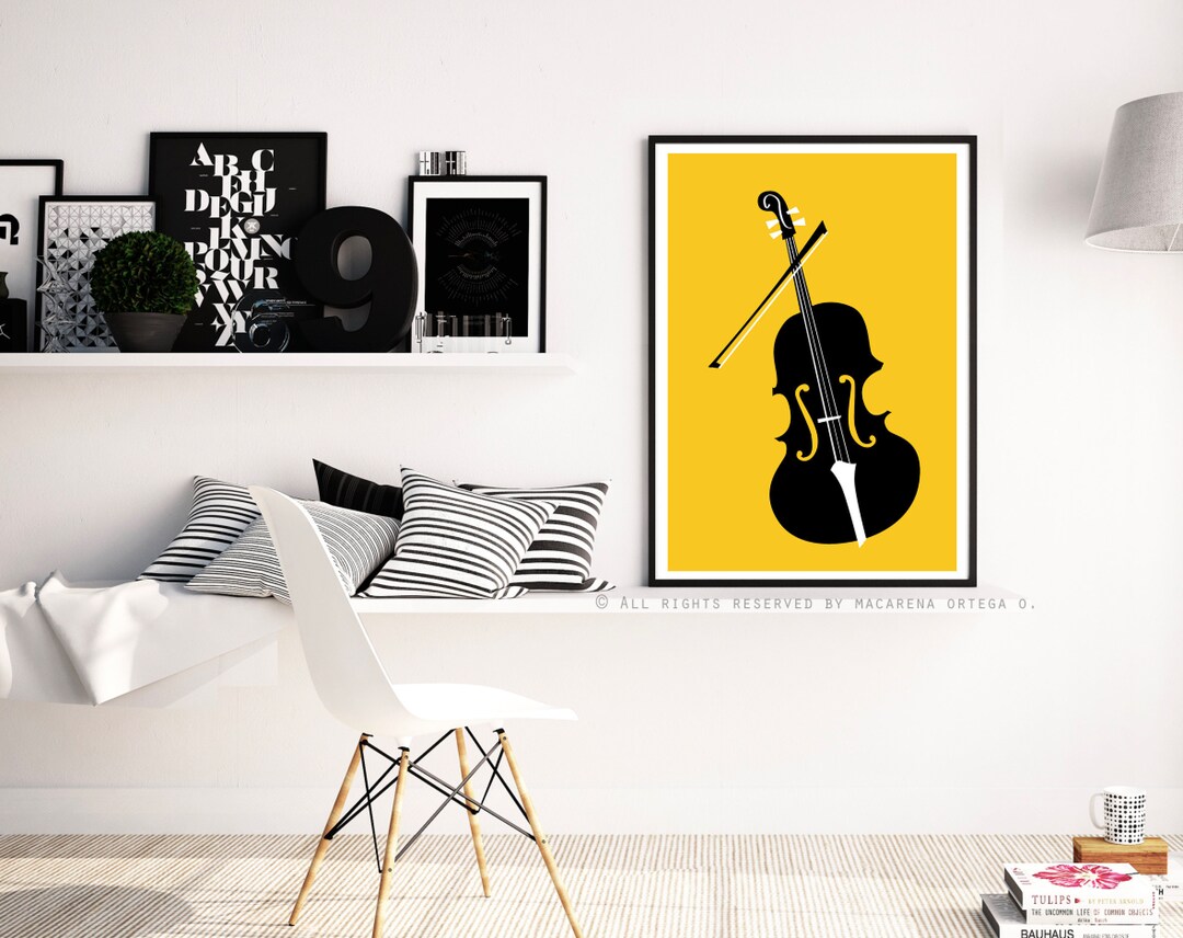 Cello Retro Art Print Violoncello for Music Lover, Classic Music Mid ...