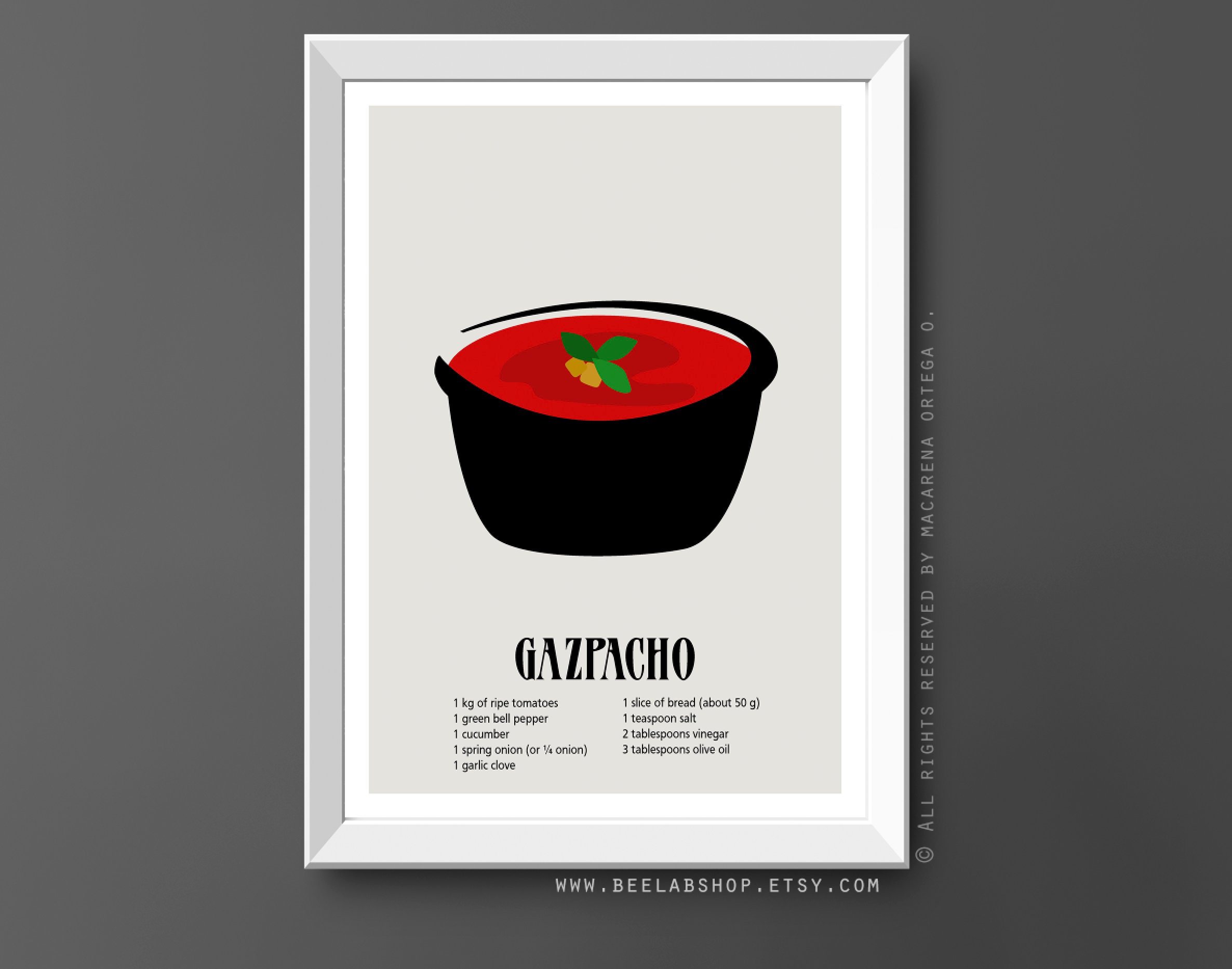 Gazpacho Recipe Poster Spanish Gazpacho Andaluz Print Art Print ...