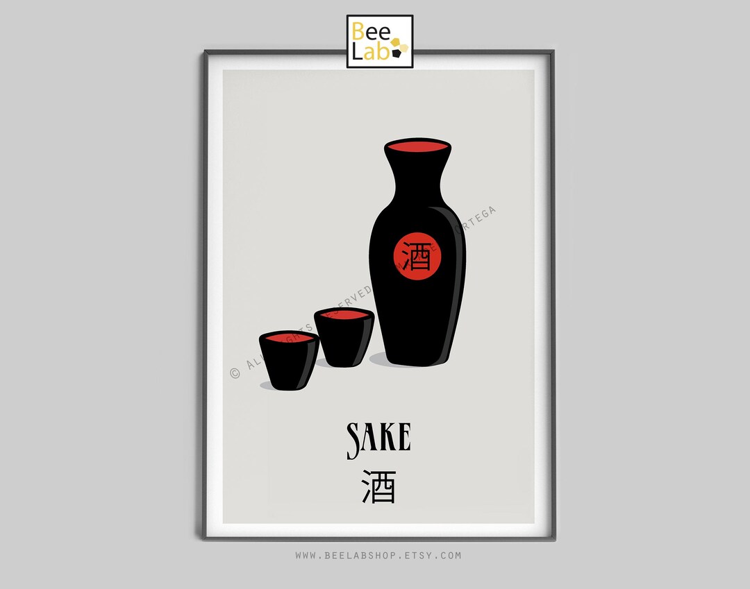 Sake Art Print | Japanese Rice Wine Wall Art, Kitchen Poster ...