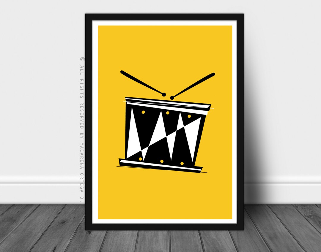 Percussion Instrument Retro Poster Drum Tambor Print Mid Century Poster ...