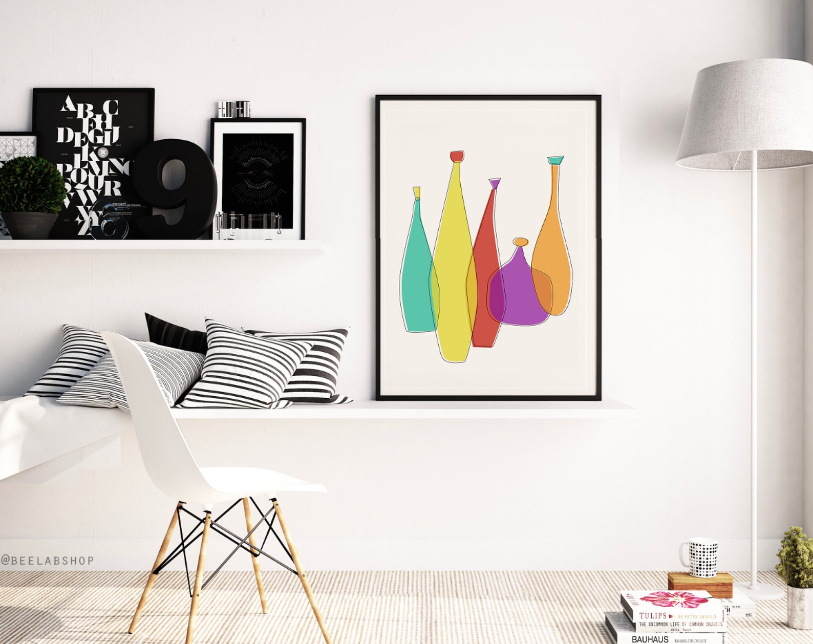 Colors Bottles Blenko Design / Bottles Nº1 Mid Century Style Art Print ...