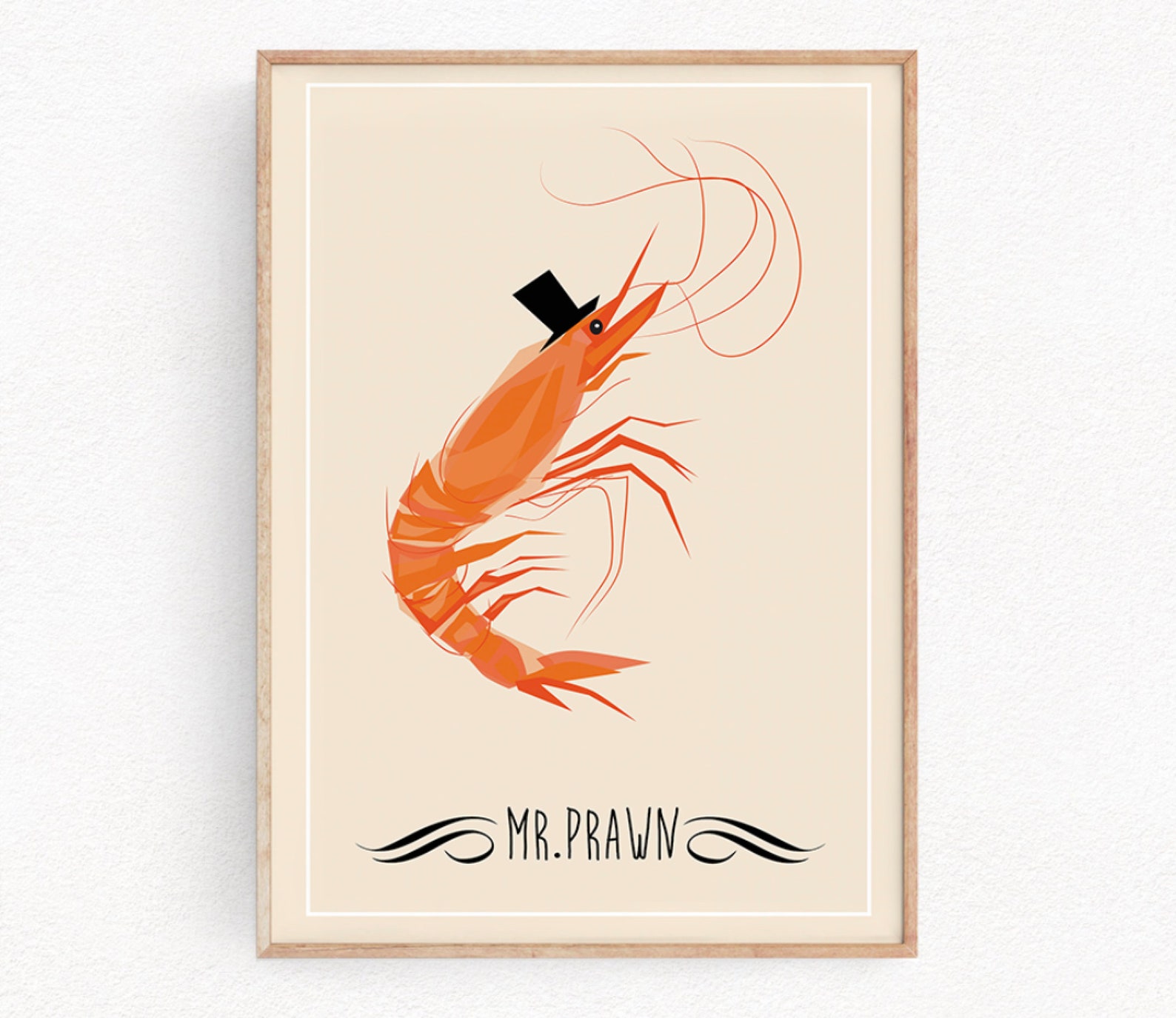 Mr Prawn Print Prawn Art Illustration Print Poster Kitchen | Etsy