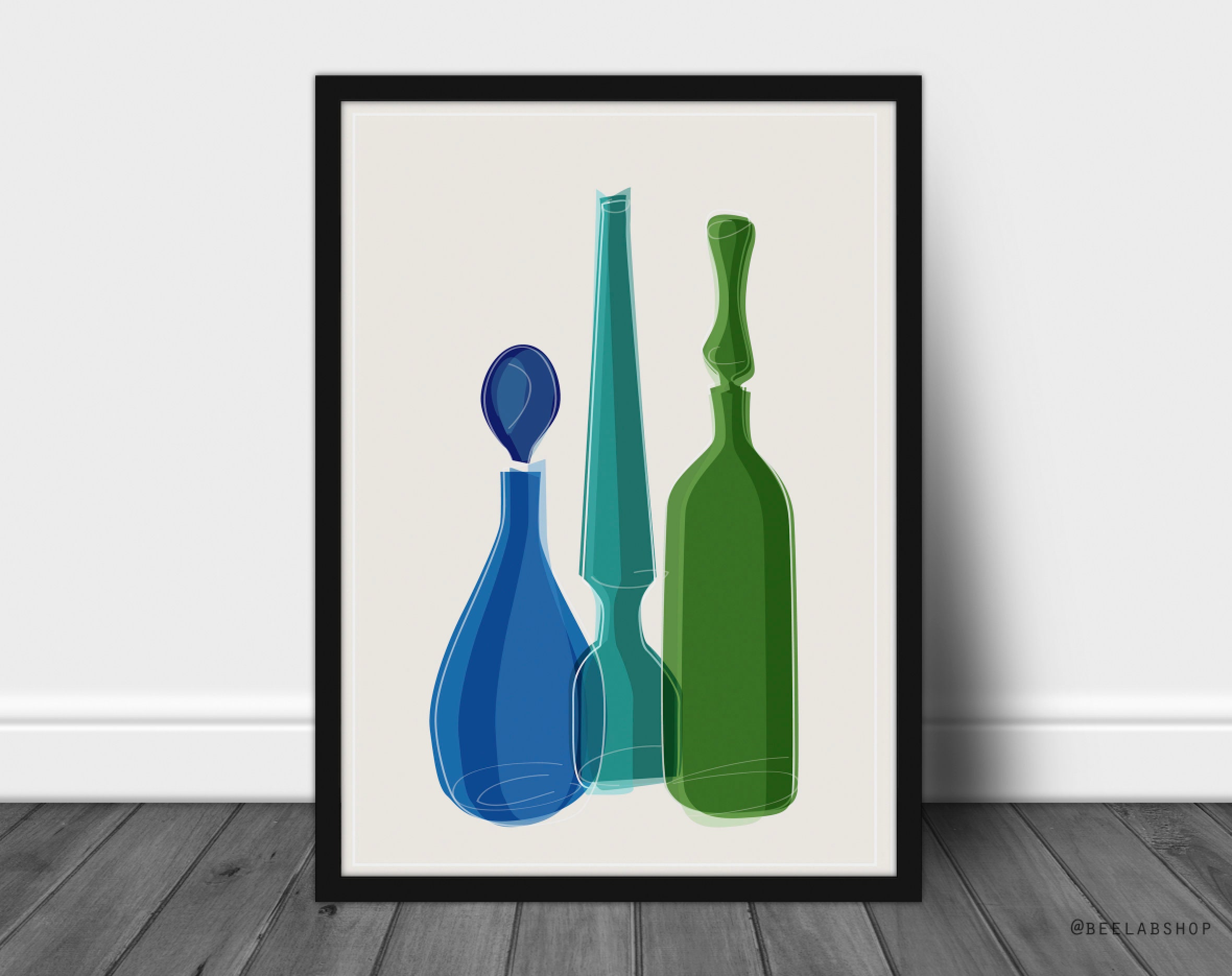 Colors Bottles Blenko Design Bottles Mid Century Style Art Print Retro ...