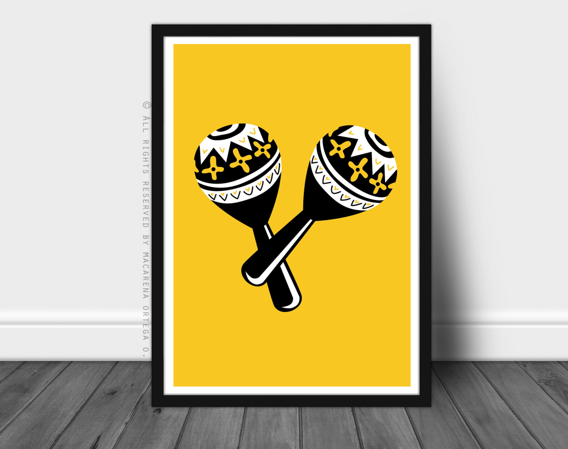A Maraca Art Print Rumba Shaker Chac-chac Poster Retro Prints Music ...