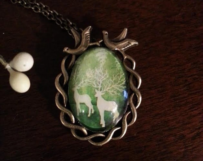 Deer Necklace, Antler Necklace, Hunting Jewelry, Antique Bronze Glass ...
