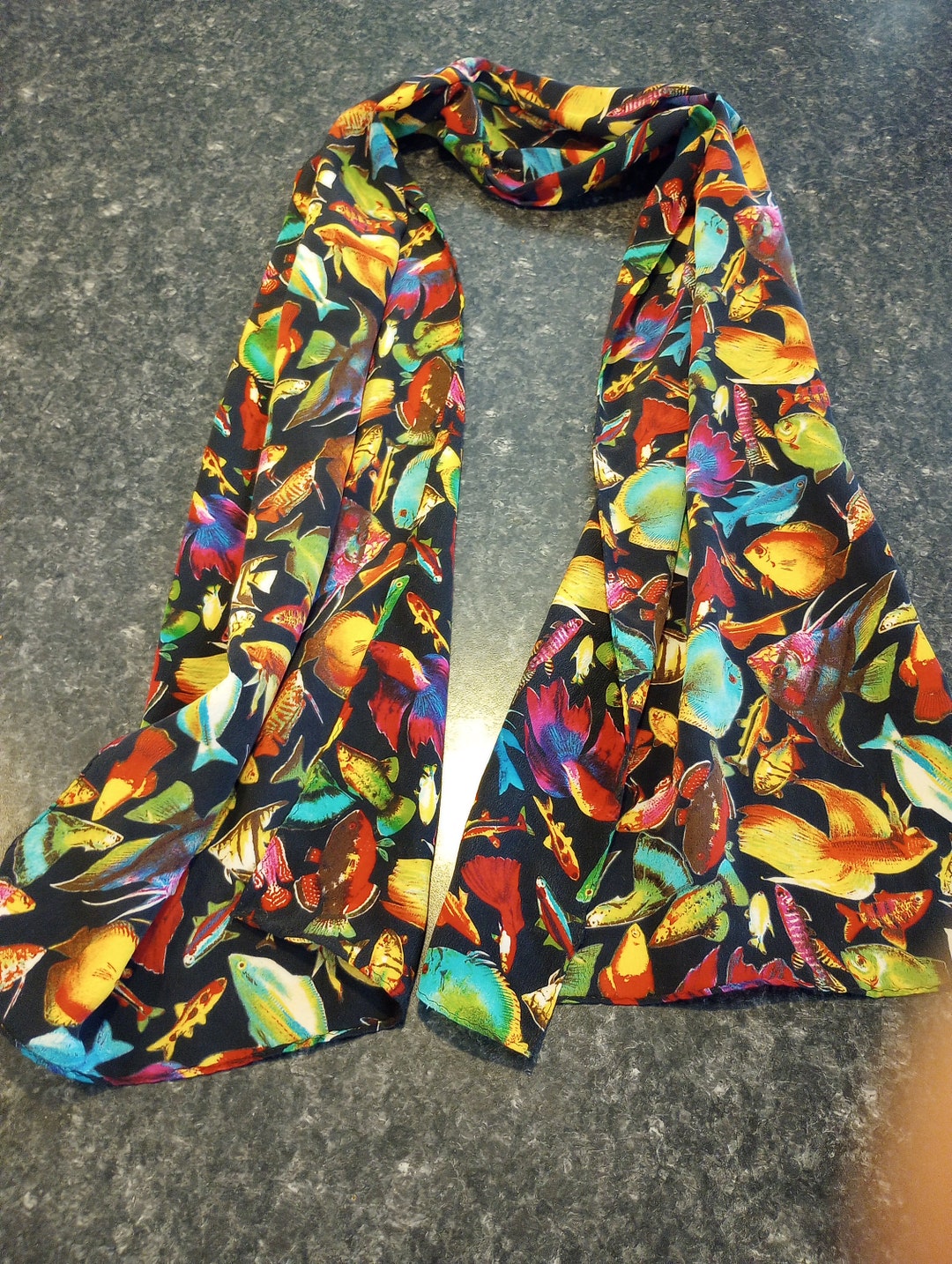 Tropicalcore Vintage Nautical Beach Exotic Fish Print Silk Scarf Head ...