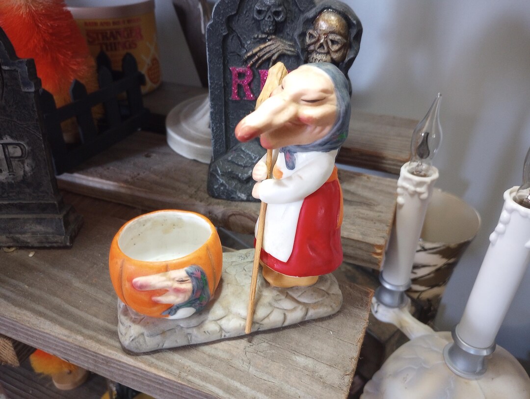 German Babushka Witch Broom Pumpkin Figurine 80s VTG Ceramic Halloween ...