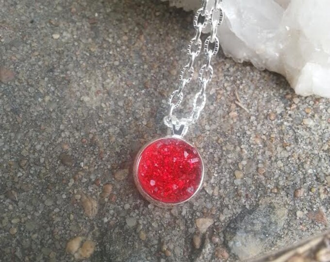 Red Druzy Charm Necklace Silver Chain Gemstone Pendant Sale Expires ...
