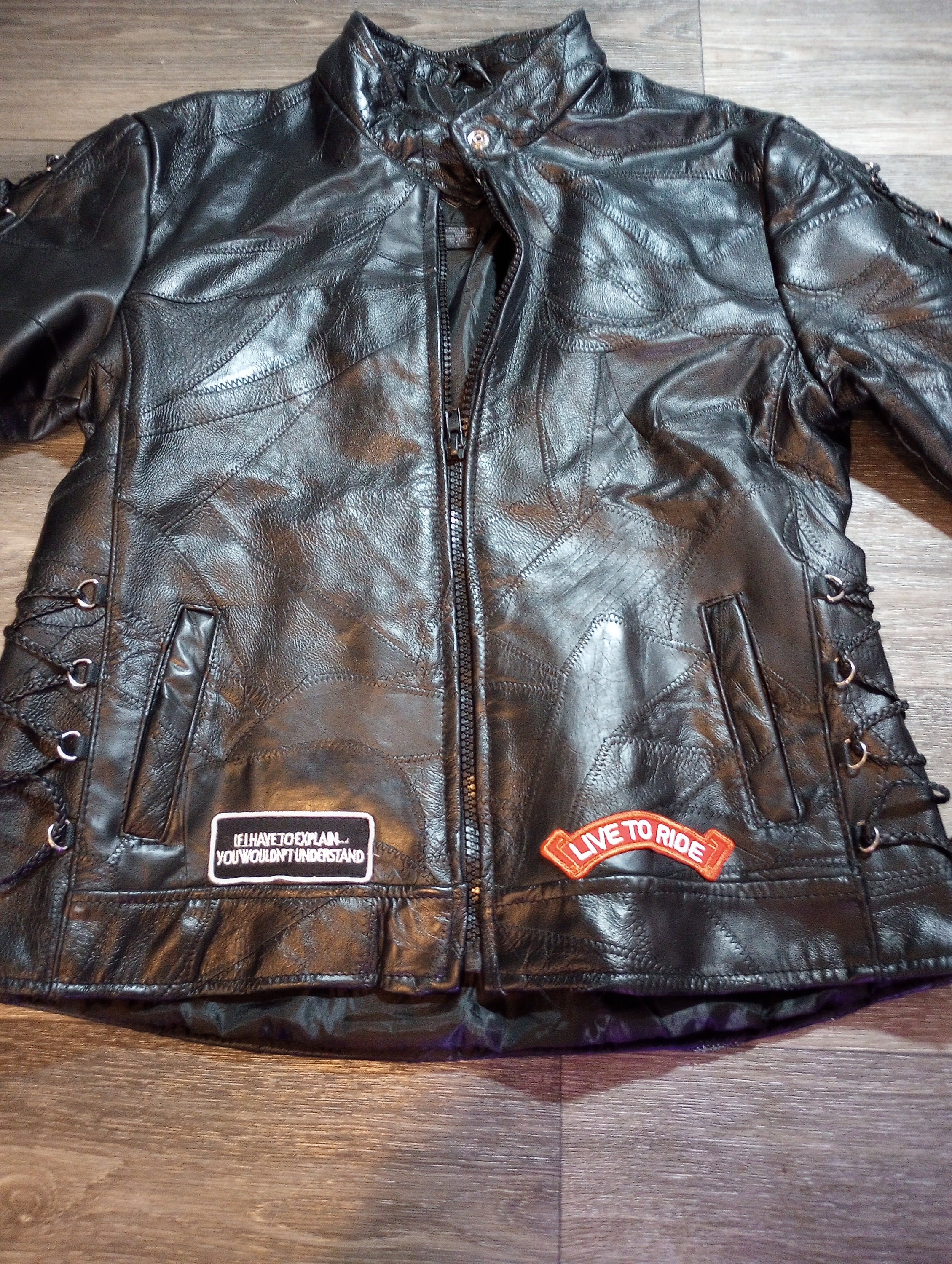 Diamond Plate Buffalo Leather Biker Jacket With Patch Motorcycle Gear ...