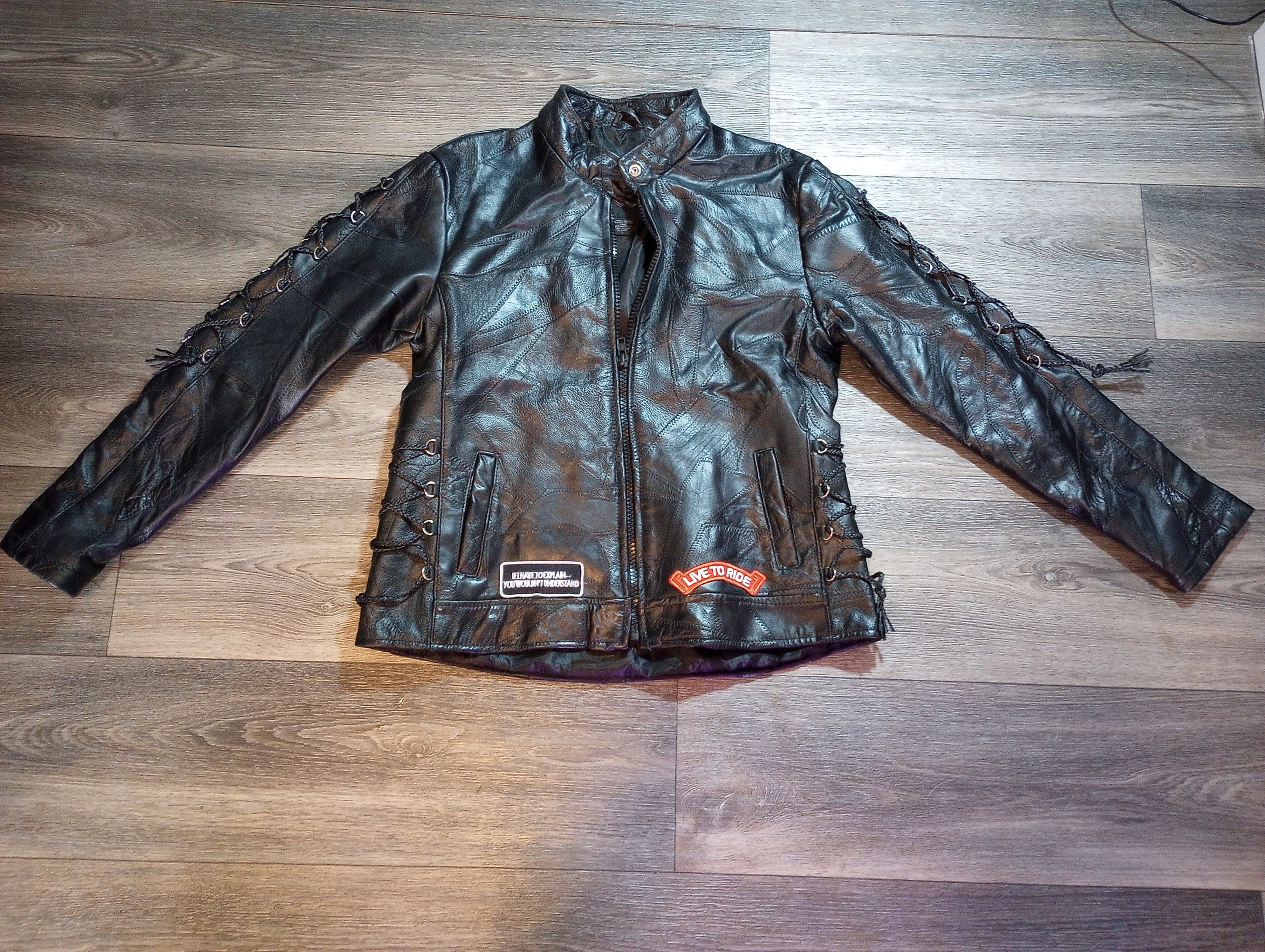 Diamond Plate Buffalo Leather Biker Jacket With Patch Motorcycle Gear ...