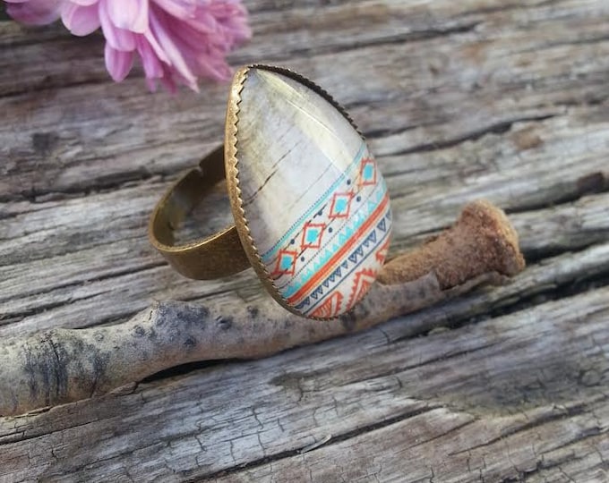 Bronze Aztec Teardrop Ring Handmade Rustic Style Gemstone Fashion ...