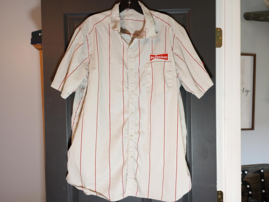 Budweiser Merchandiser Logo Button Shirt Striped Embroidered Beer ...