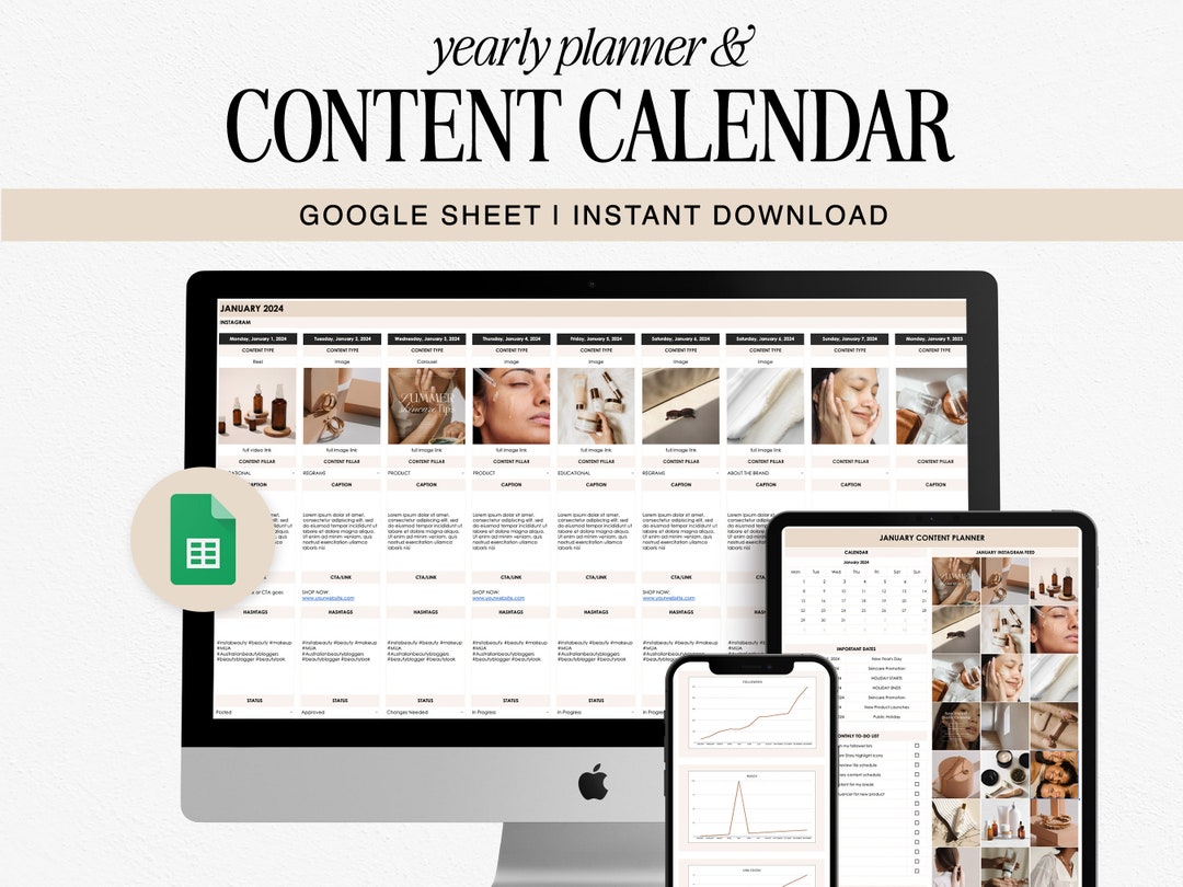 Social Media Content Calendar & Planner Template Yearly Google Sheet ...