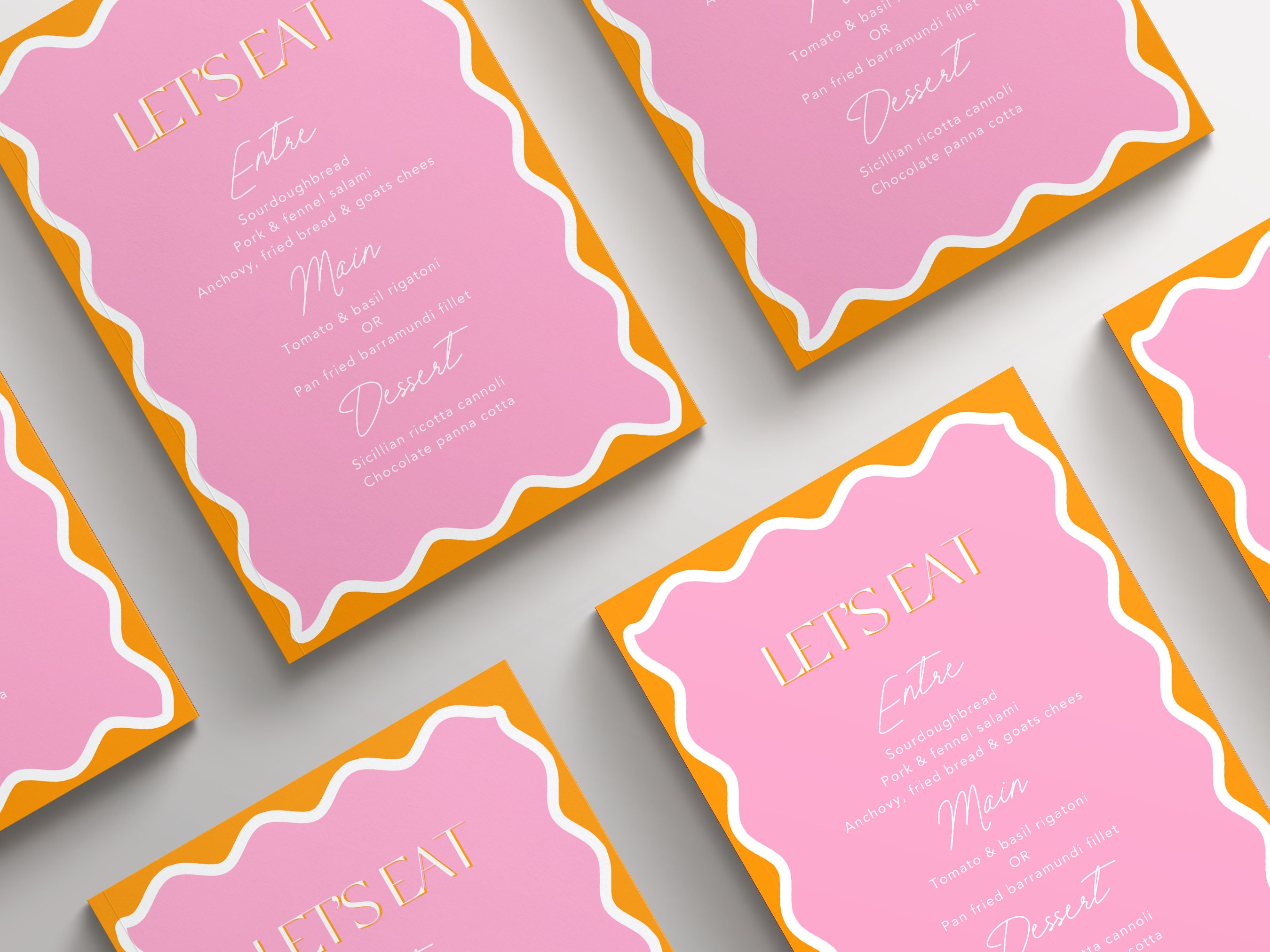 Modern Menu Orange and Pink Wavy Border Design Party Stationery Instant ...