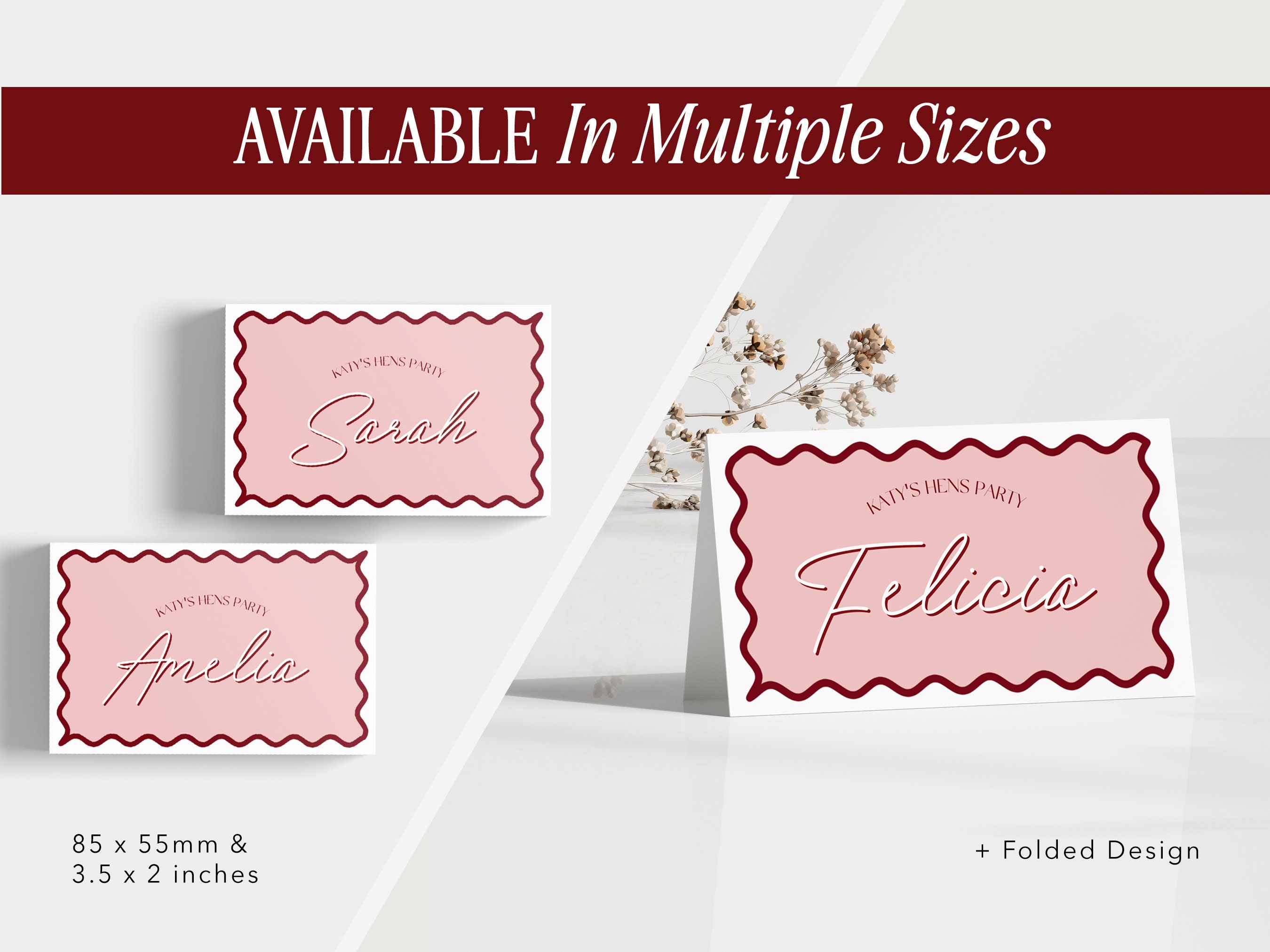 Printable Wavy Border Place Cards Custom Place Cards Template Editable ...