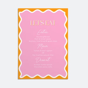 Modern Menu | Orange and Pink | Wavy Border Design | Party Stationery ...