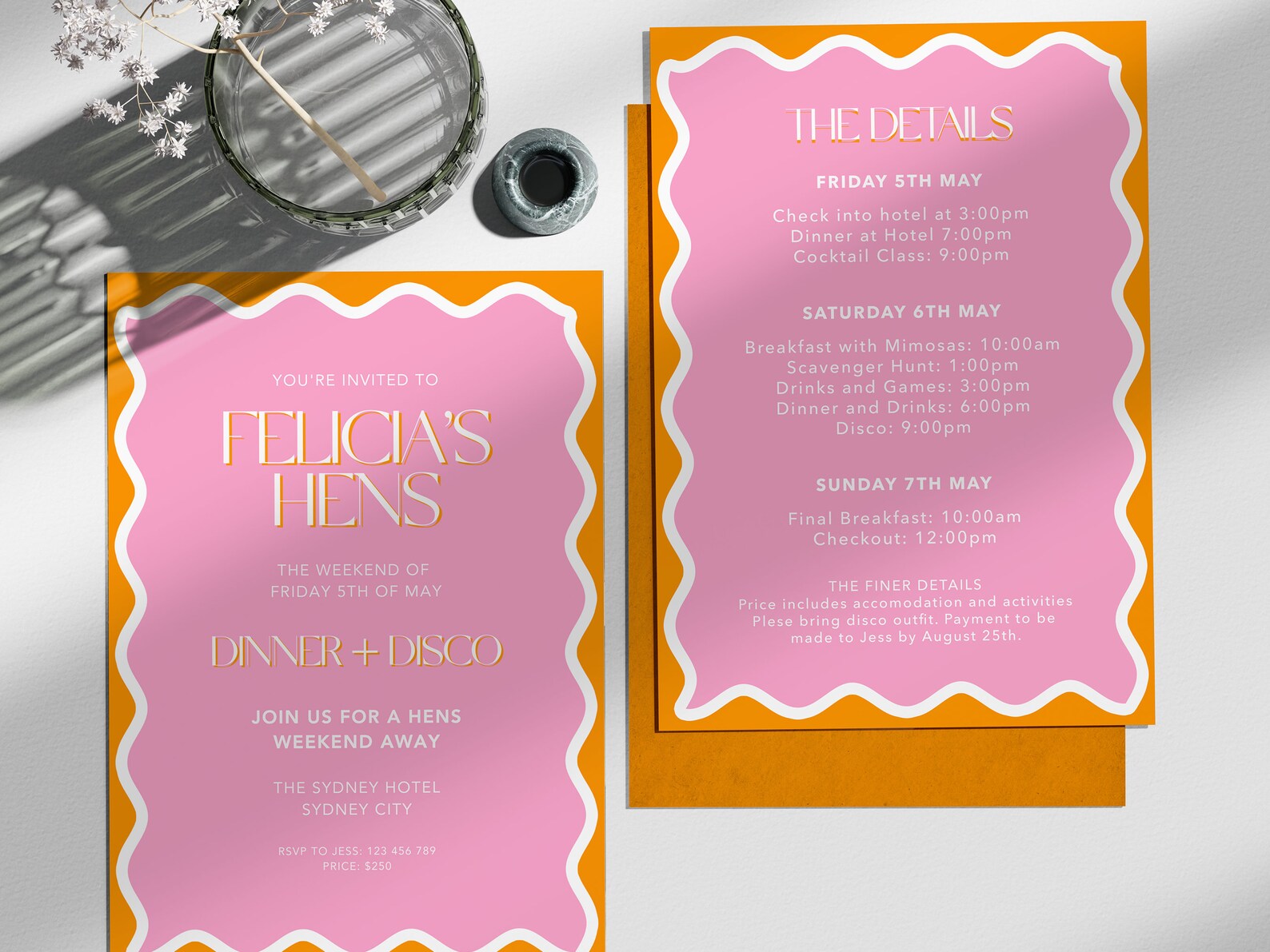 Modern Hens & Bachelorette Invite | Bachelorette Party | Orange and ...