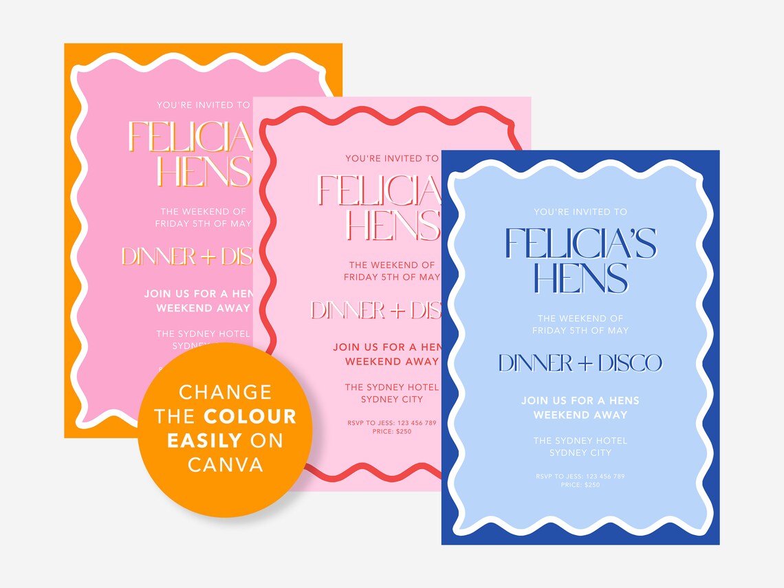 Modern Hens & Bachelorette Invite | Bachelorette Party | Orange and ...