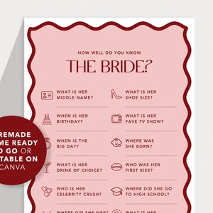 How Well Do You Know the Bride Quiz Game | Hens & Bridal Shower Party ...