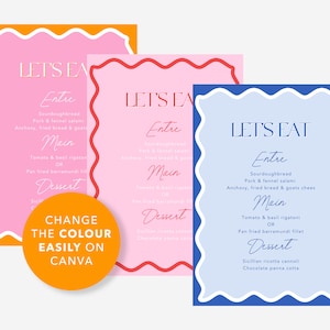 Modern Menu | Orange and Pink | Wavy Border Design | Party Stationery ...