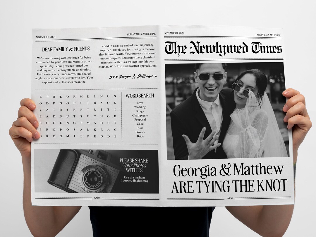 Newspaper Wedding Program Canva Template Printable Wedding Newspaper ...
