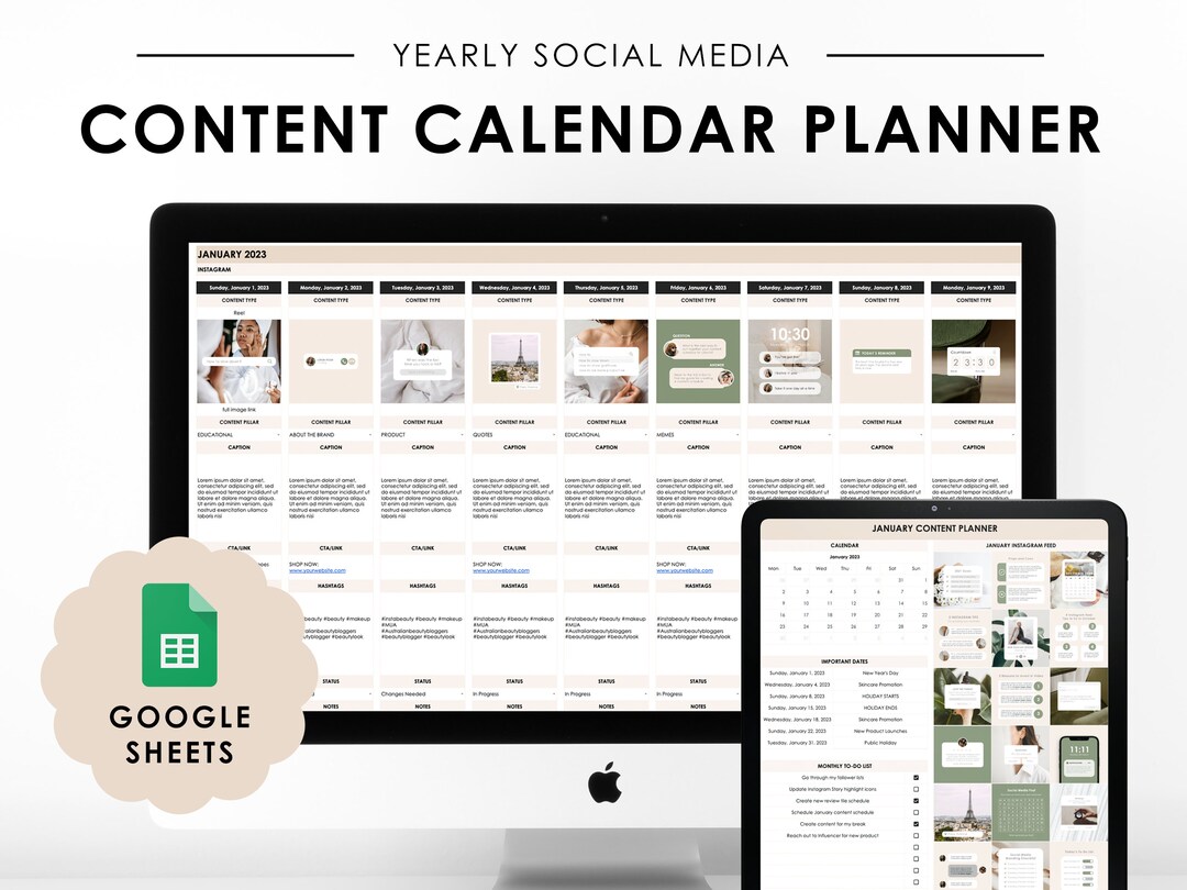 Social Media Content Calendar & Planner Template Yearly - Etsy