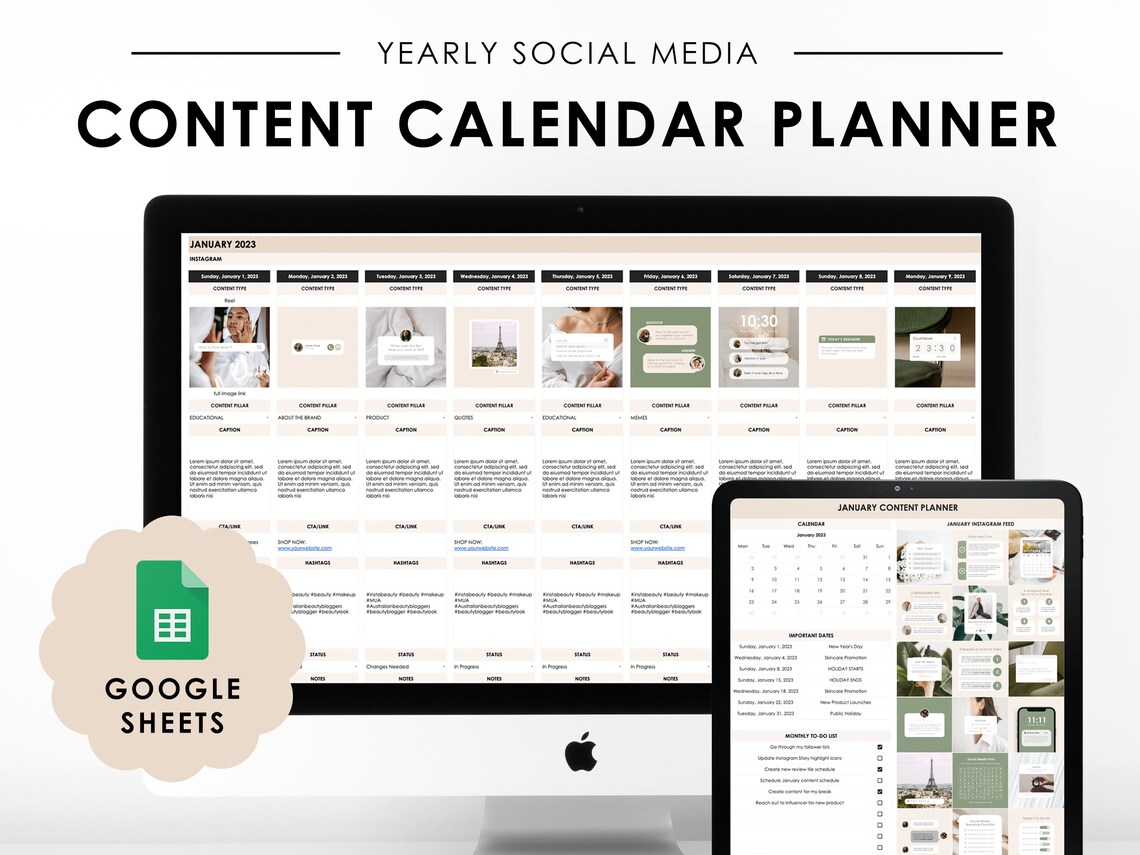 Social Media Content Calendar & Planner Template Yearly - Etsy UK