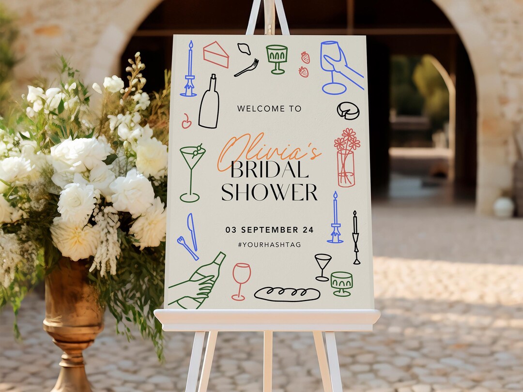 Printable Event Welcome Sign | Hand Drawn Mediterranean | Bridal Shower ...