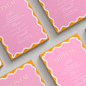 Modern Menu | Orange and Pink | Wavy Border Design | Party Stationery ...