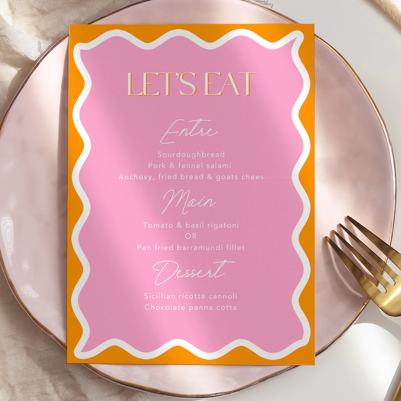 Wavy Pink and Orange Menu - Etsy