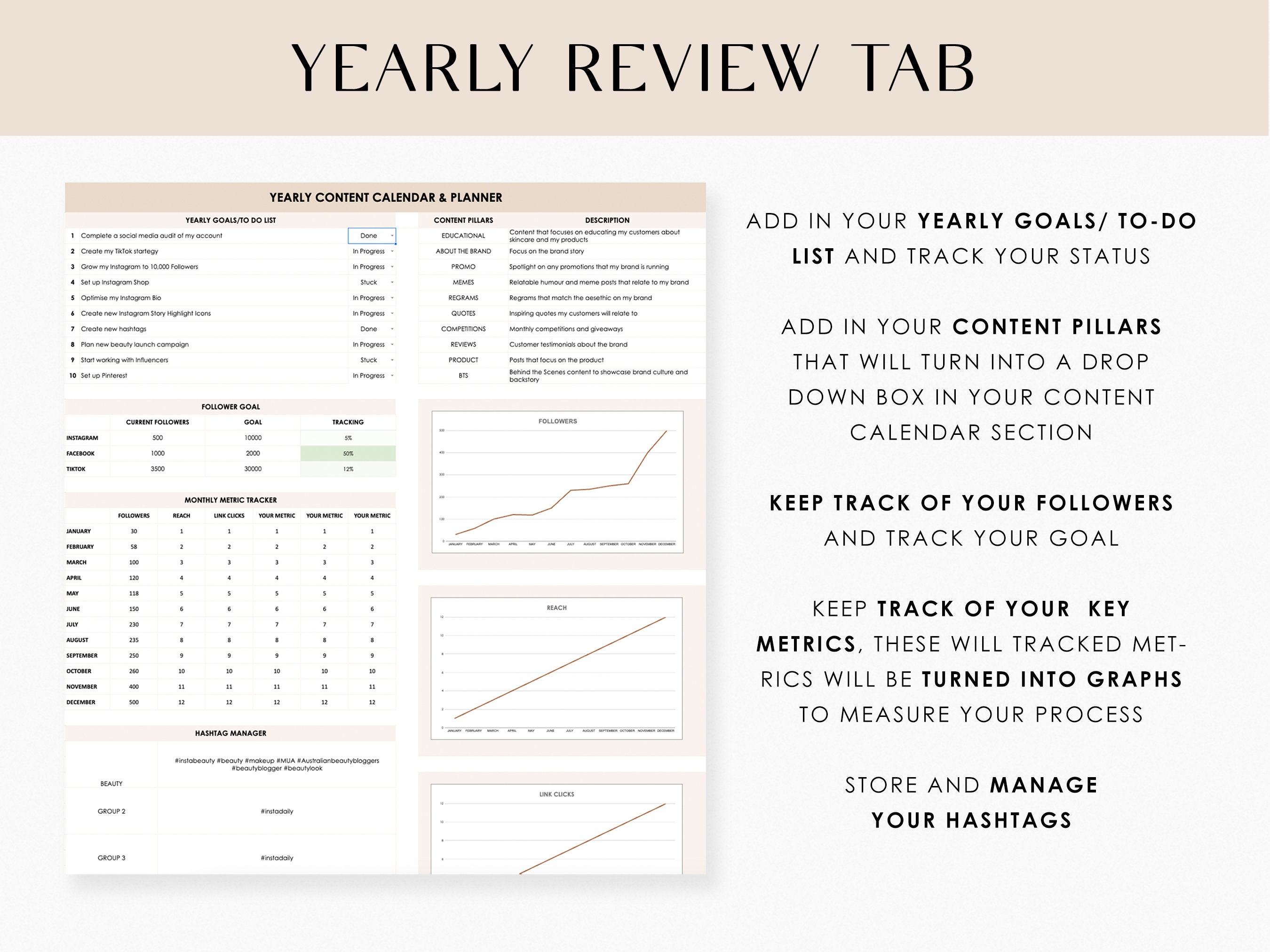 Social Media Content Calendar & Planner Template Yearly - Etsy
