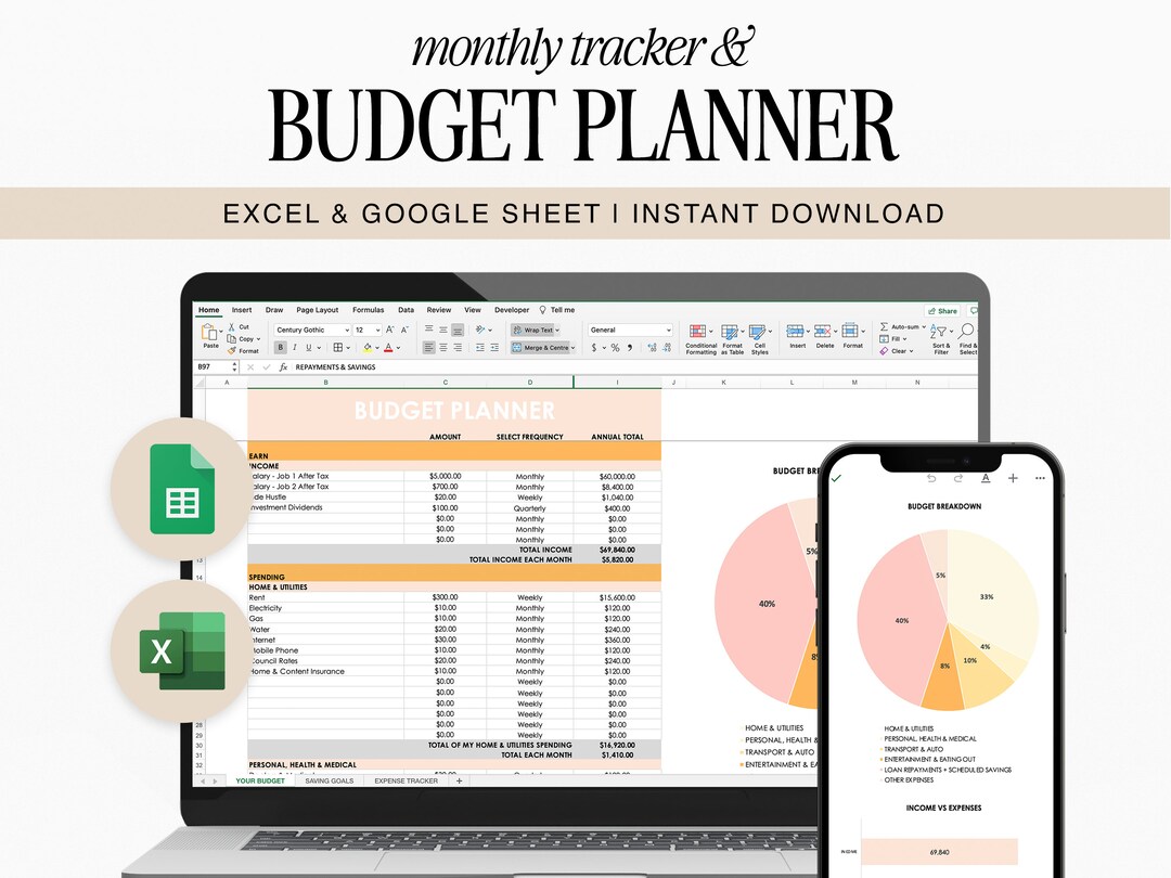 Simple Excel Budget Planner & Tracker Template Beginner Budget Planner ...