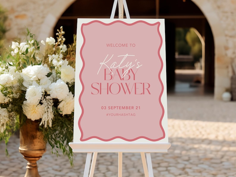 Printable Wavy Border Baby Shower Sign | Welcome Sign Template | Canva ...