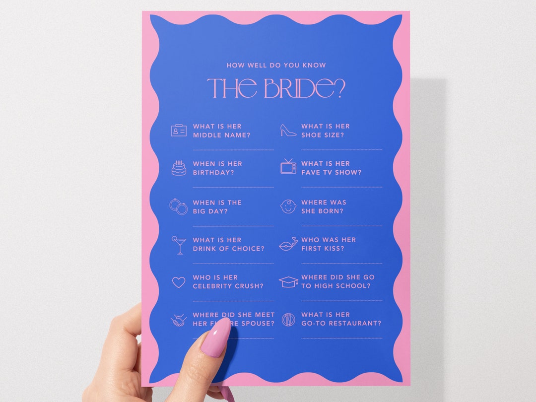 Bride Quiz Game | Hens & Bridal Shower Party Game | Bachelorette ...