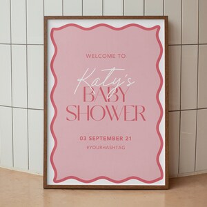 Printable Wavy Border Baby Shower Sign | Welcome Sign Template | Canva ...