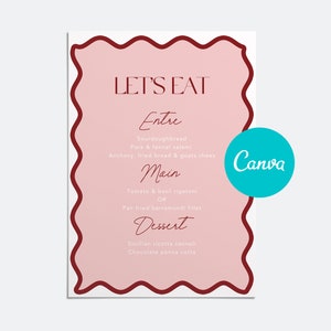 Modern Menu | Pink and Red | Wavy Border Design | Party Stationery ...